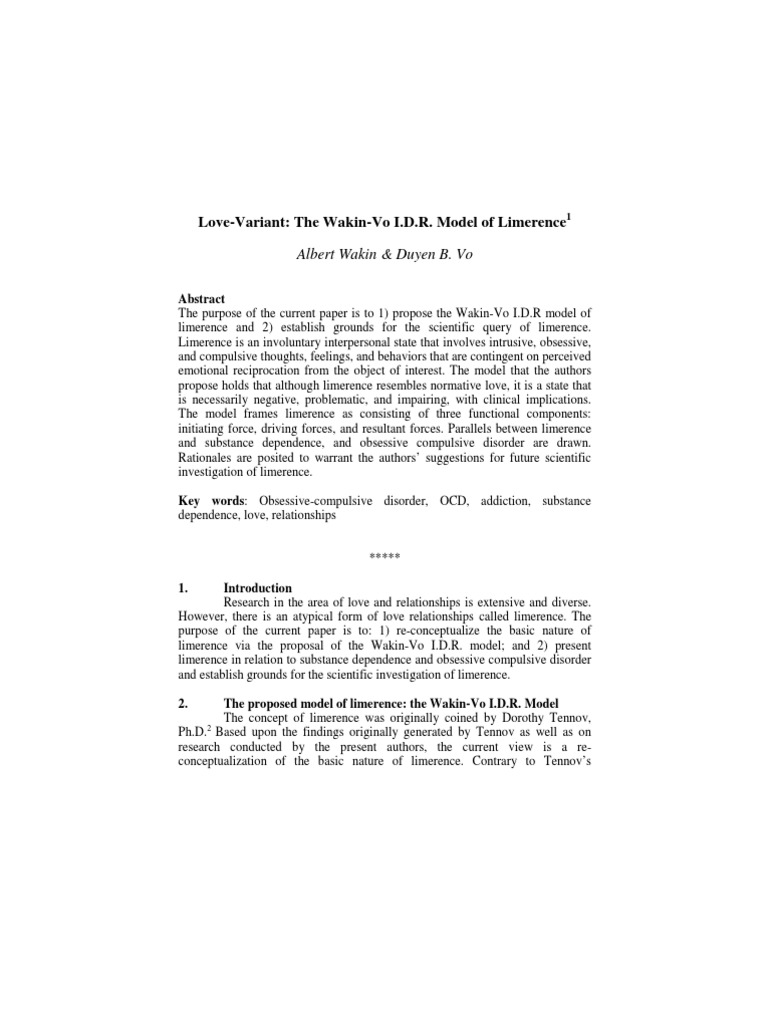Wakin-Vo Model of Limerence Explained | PDF | Obsessive–Compulsive Disorder | Anxiety