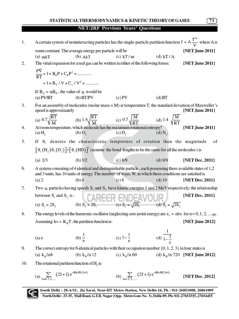 Statistical Thermodynamics | PDF | Gases | Temperature