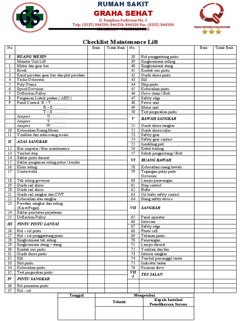 Ceklist Lift | PDF