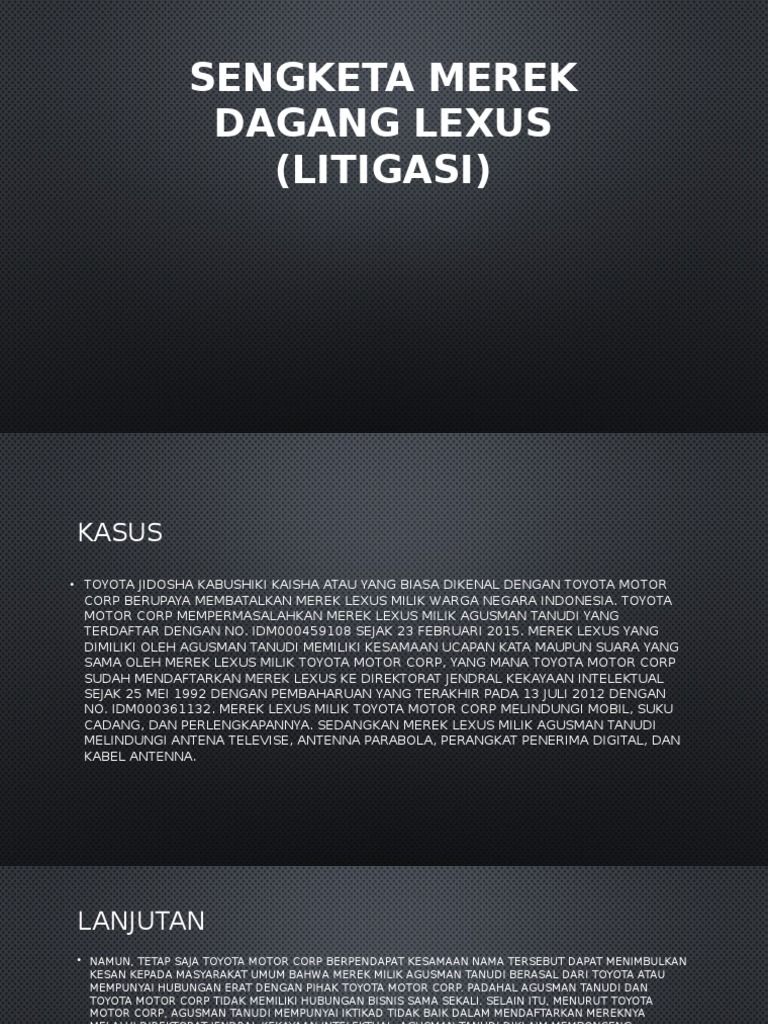 Sengketa Merek Dagang Lexus (Litigasi) | PDF | Teknologi & Rekayasa