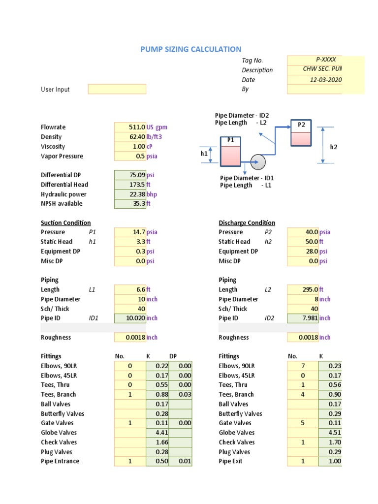 Pump Sizing Calculation | PDF | Valve | Pipe (Fluid Conveyance)