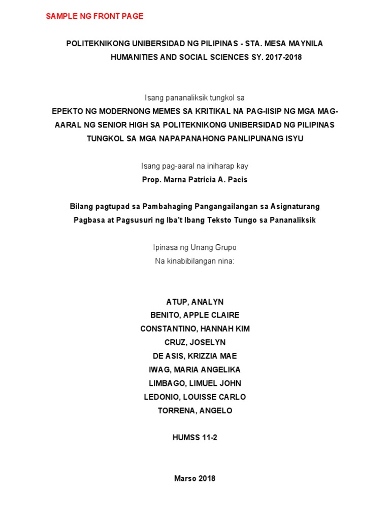 Halimbawa NG Front Page | PDF