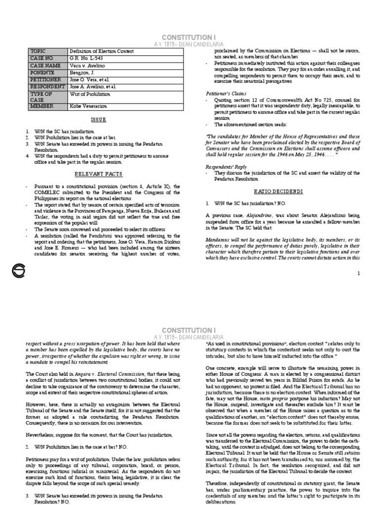 Vera V Avelino | PDF | Commission On Elections (Philippines) | Jurisdiction