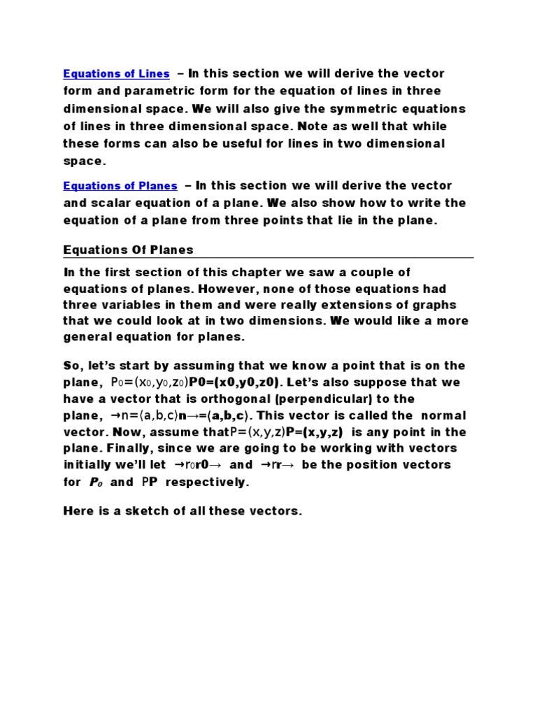 Deriving Equations of Lines and Planes in Three-Dimensional Space | PDF ...
