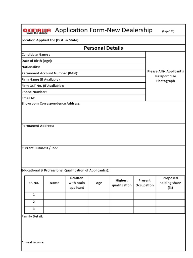 New Dealership Application Form | PDF | Document | Government