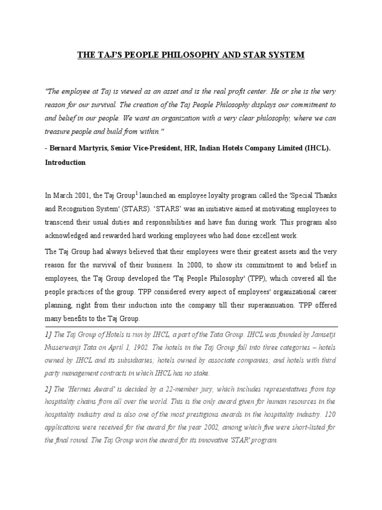 3-The Taj's People Philosophy and Star System | PDF | Employee ...