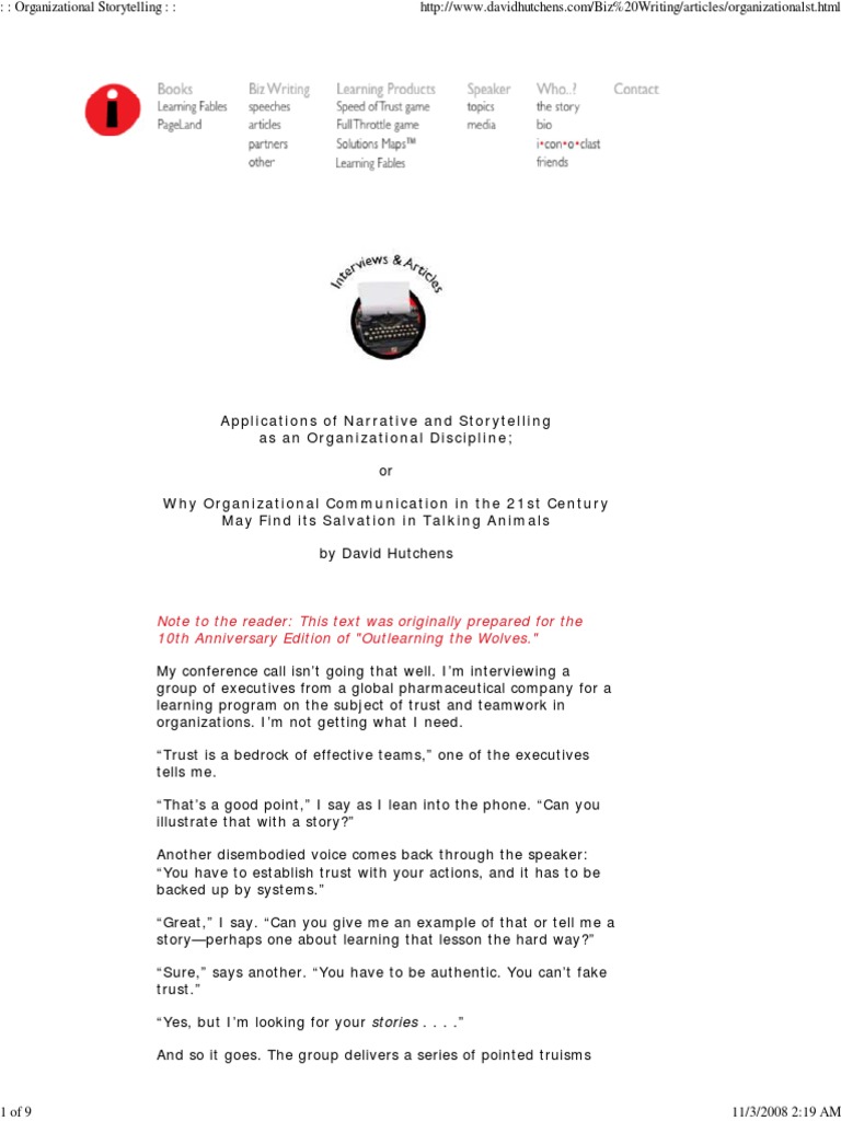 Applications of Narrative and Storytelling David Hutchens | PDF ...