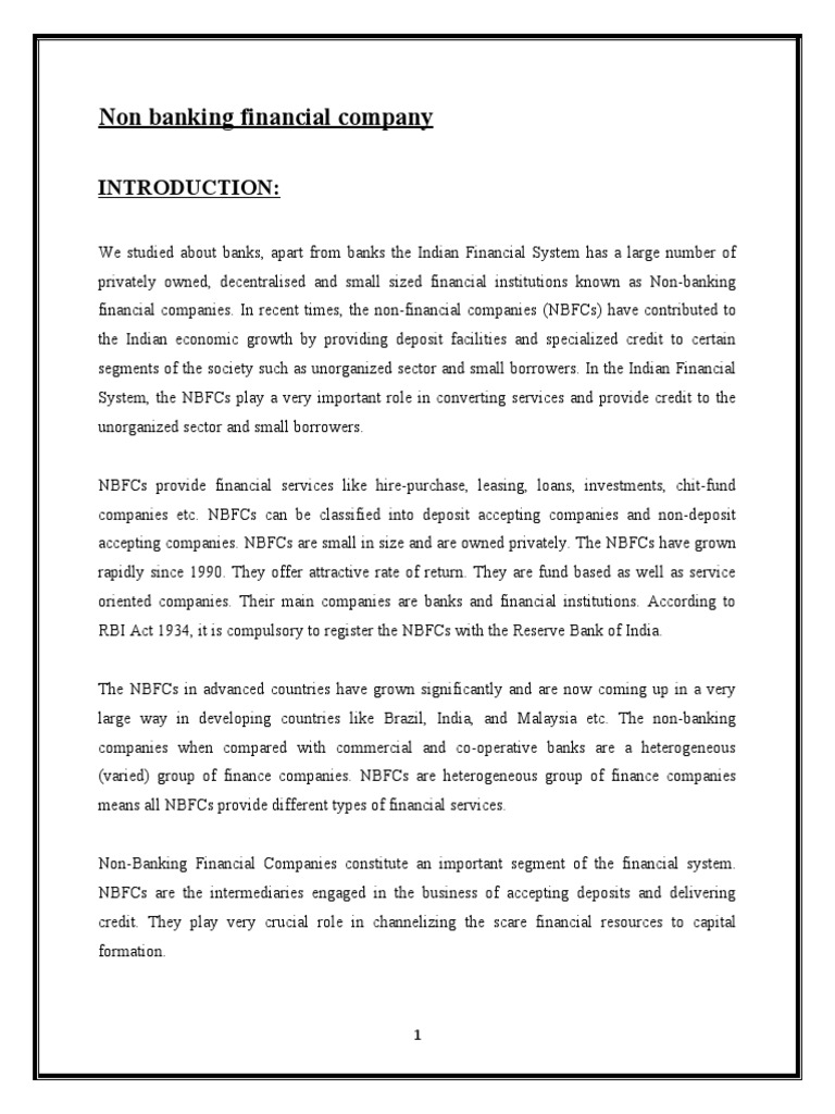 Non Banking Financial Company | PDF | Non Bank Financial Institution | Reserve Bank Of India
