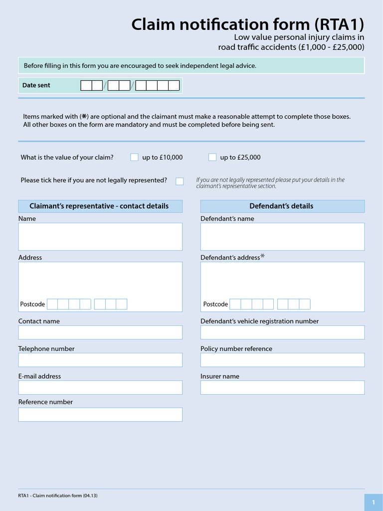 Rta1 Claim Notification Form | PDF | Insurance | Common Law