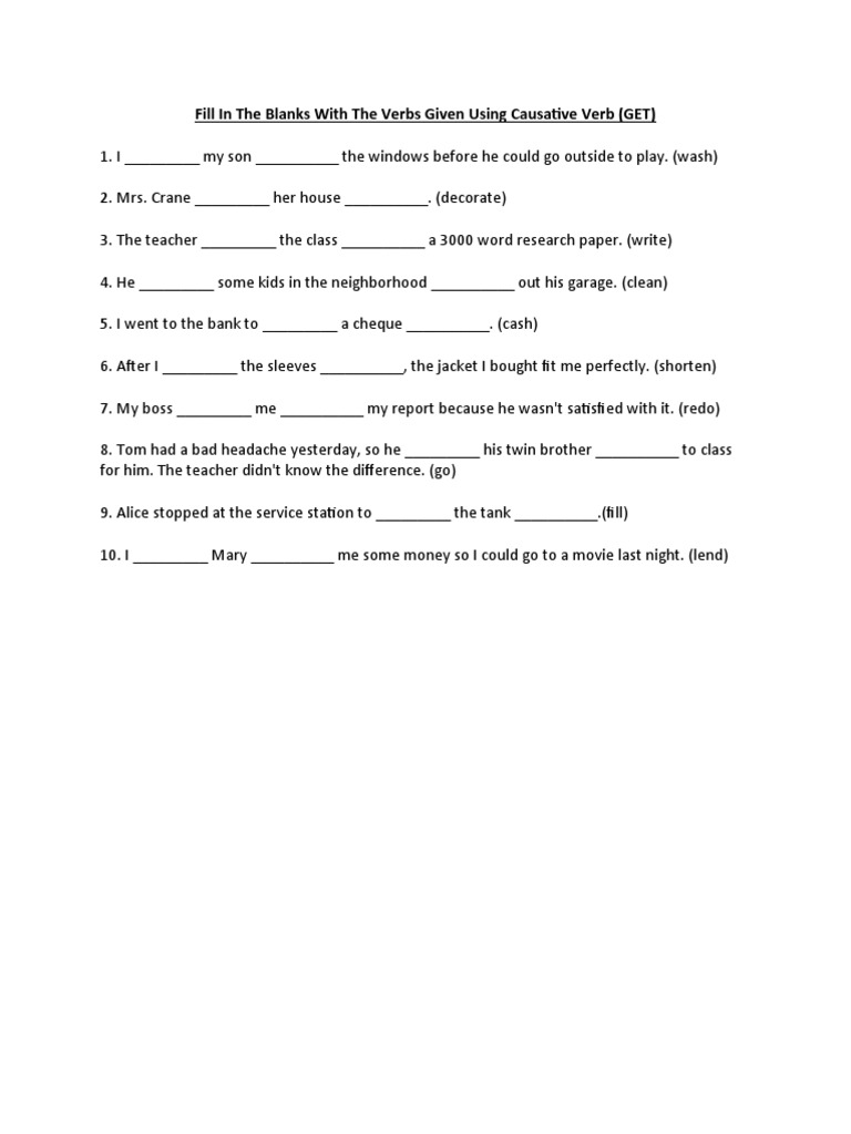 Causative Verbs Fill-in Exercises | PDF