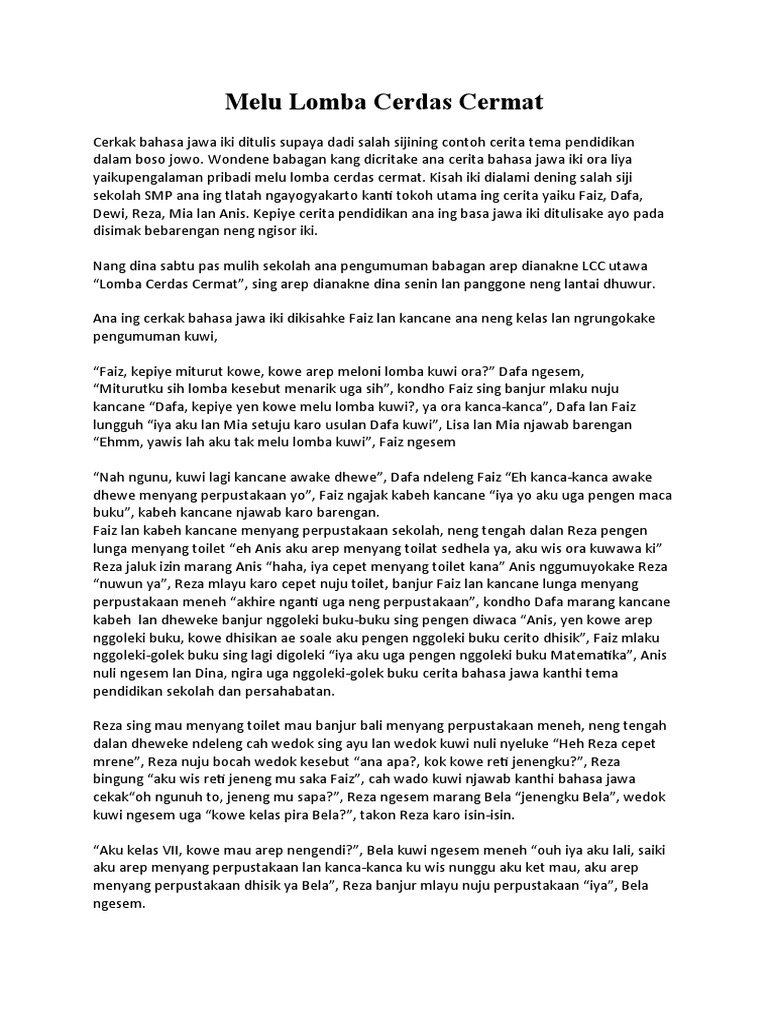 Bahasa Jawa Cerkak | PDF | Indonesia | Languages Of Southeast Asia