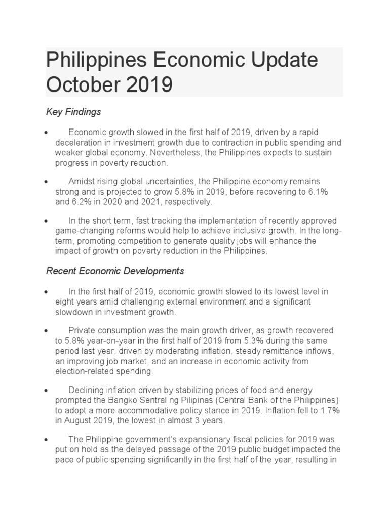 Philippines Economic Update 2019 Insights | PDF | Economic Growth ...