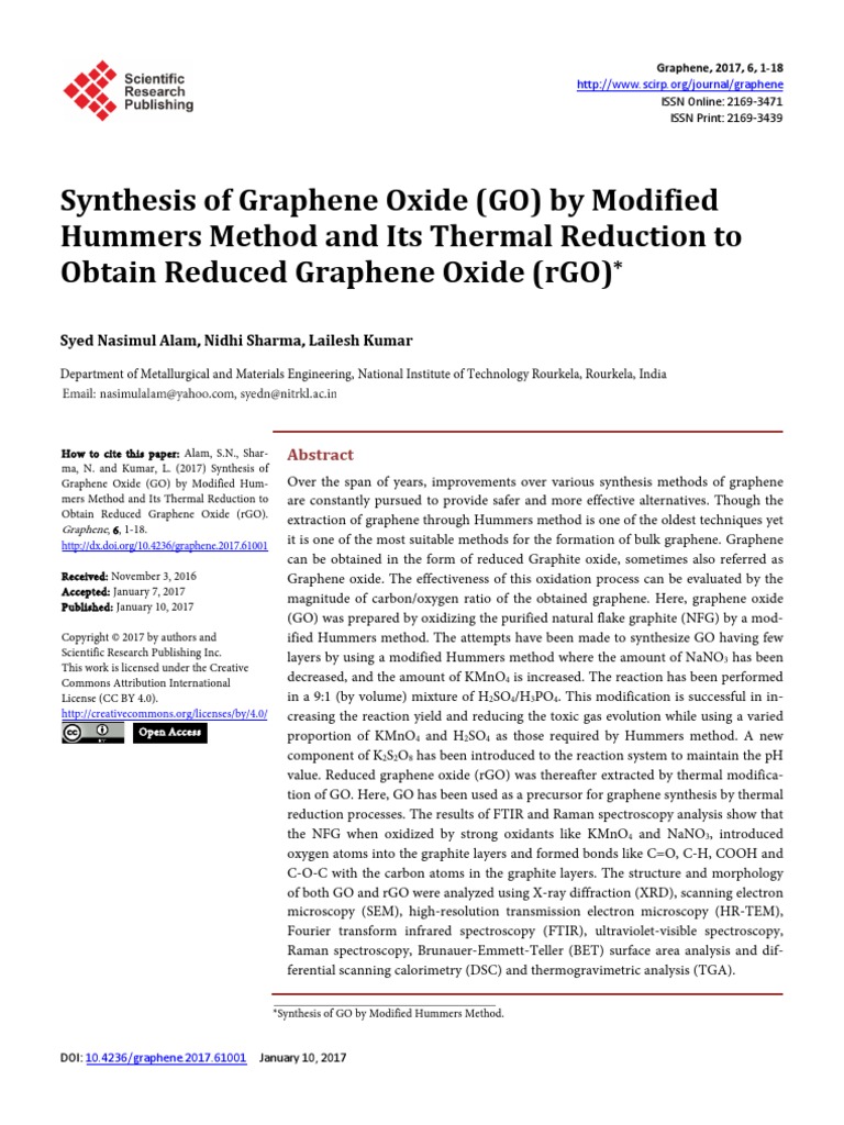 Synthesis of Graphene Oxide (GO) by Modified Hummers Method and Its Thermal Reduction To Obtain ...