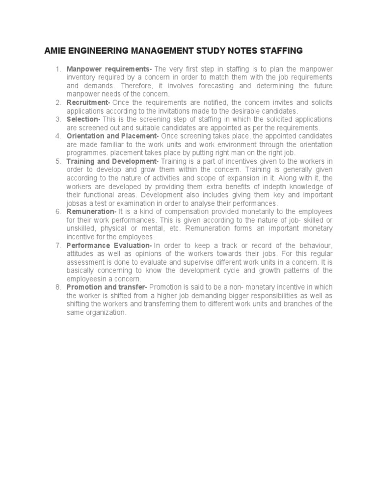Amie Engineering Management Study Notes Staffing | PDF | Project ...