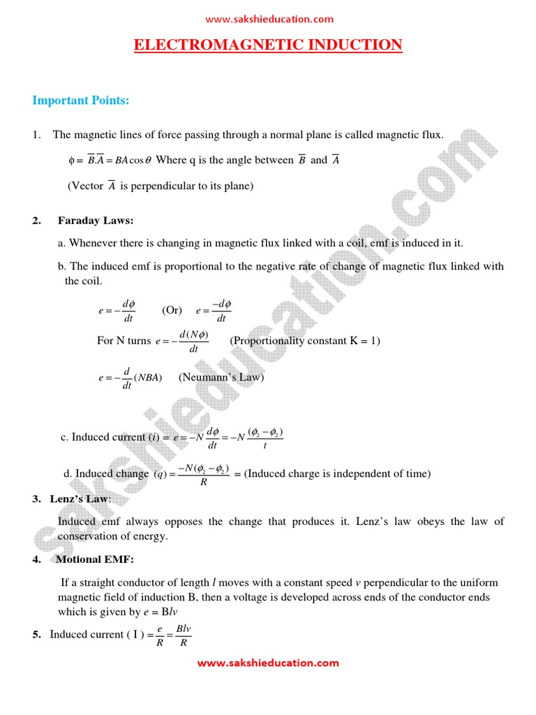9.electromagnetic Induction PDF | PDF | Electromagnetic Induction ...