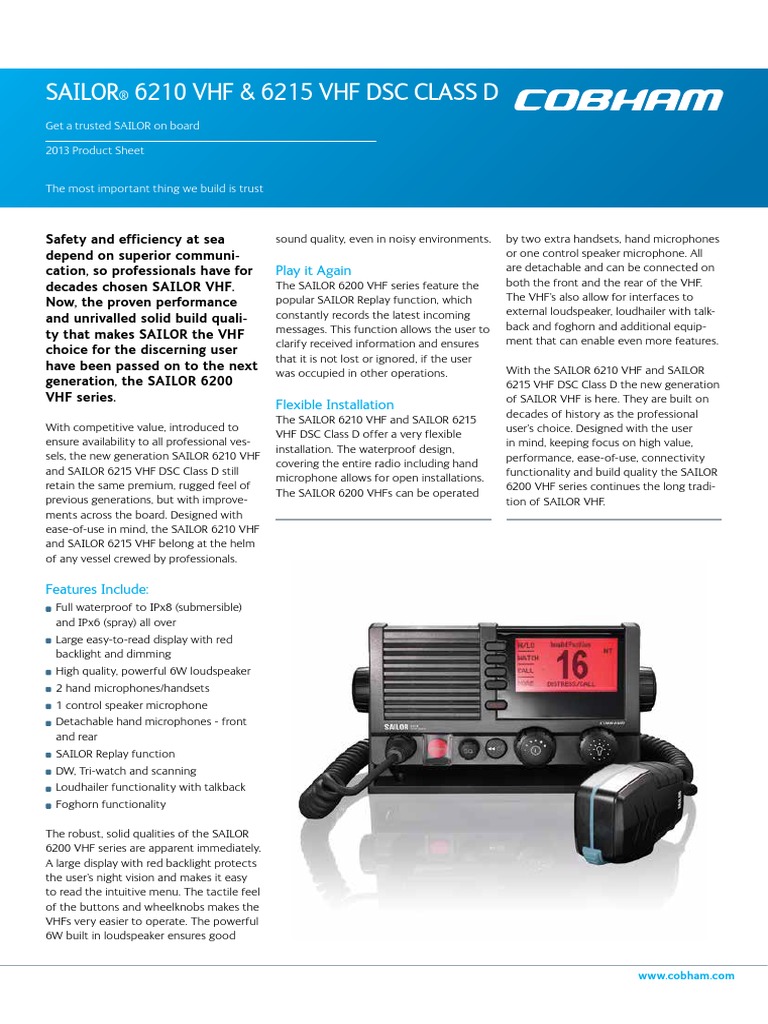 SAILOR 6210 VHF Product Sheet | PDF | Very High Frequency | Sound Production Technology