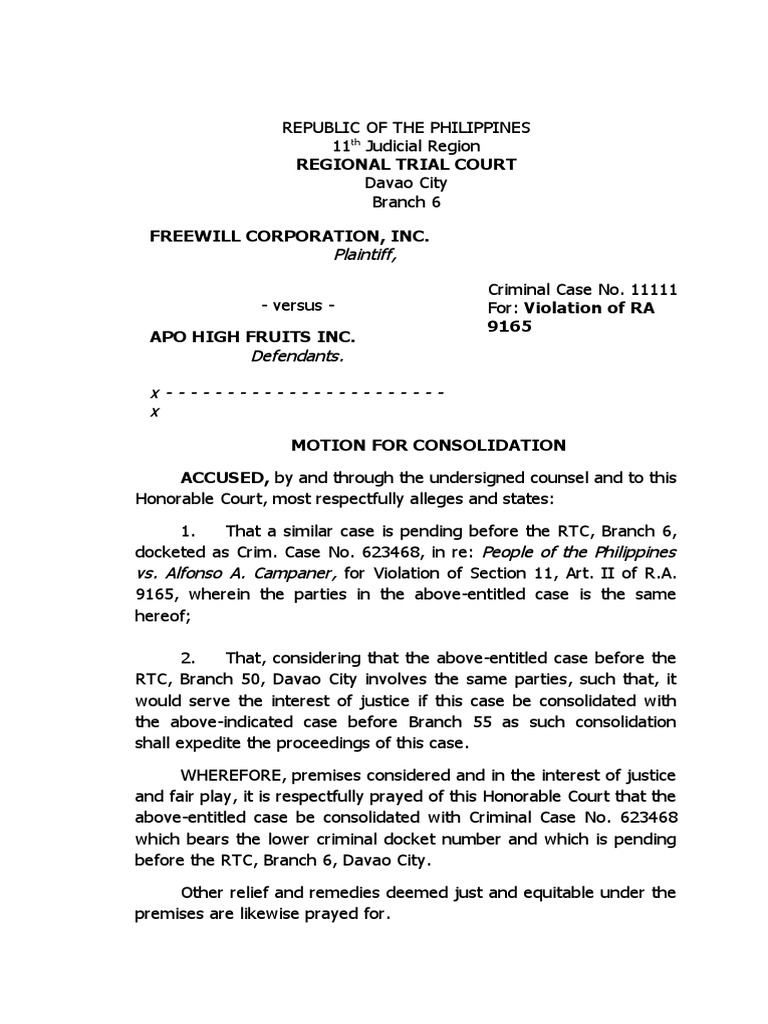 Motion For Consolidation of Cases | PDF | Common Law | Government