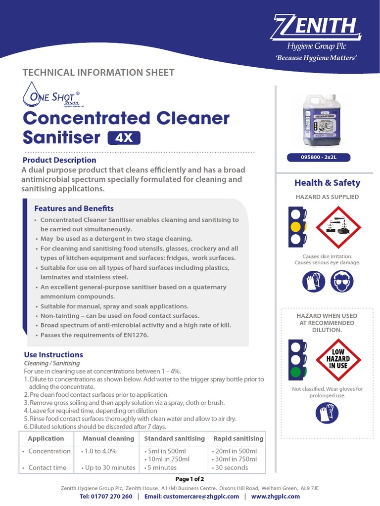 TIS 4X One Shot Concentrated Cleaner Sanitiser | PDF | Disinfectant ...