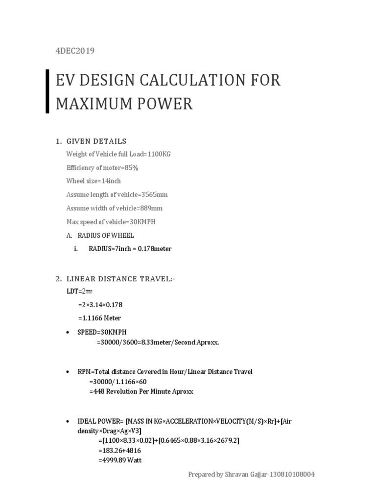 EV Design Calculation | PDF | Drag (Physics) | Aerodynamics