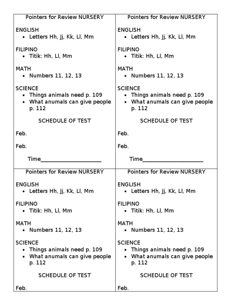 Pointers For Review NURSERY 3rd Grading | PDF | Languages | Language Arts & Discipline