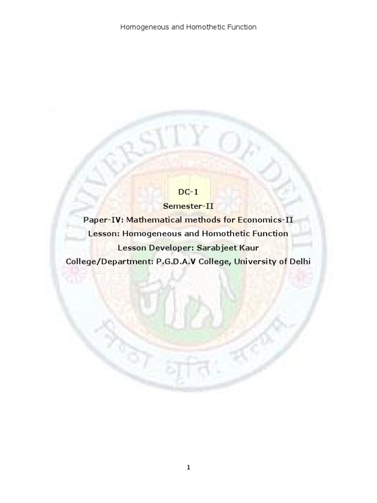 Homogeneous and Homothetic Function PDF | PDF | Derivative | Production ...