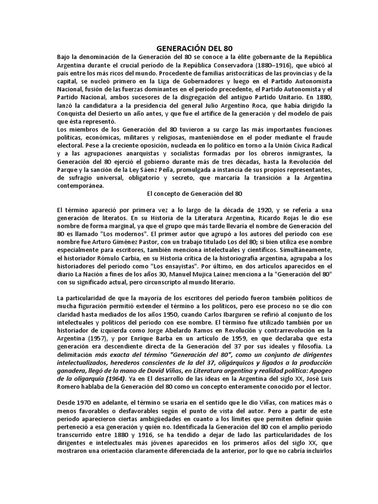 Generacion Del 80 | PDF | Elecciones | Política (general)