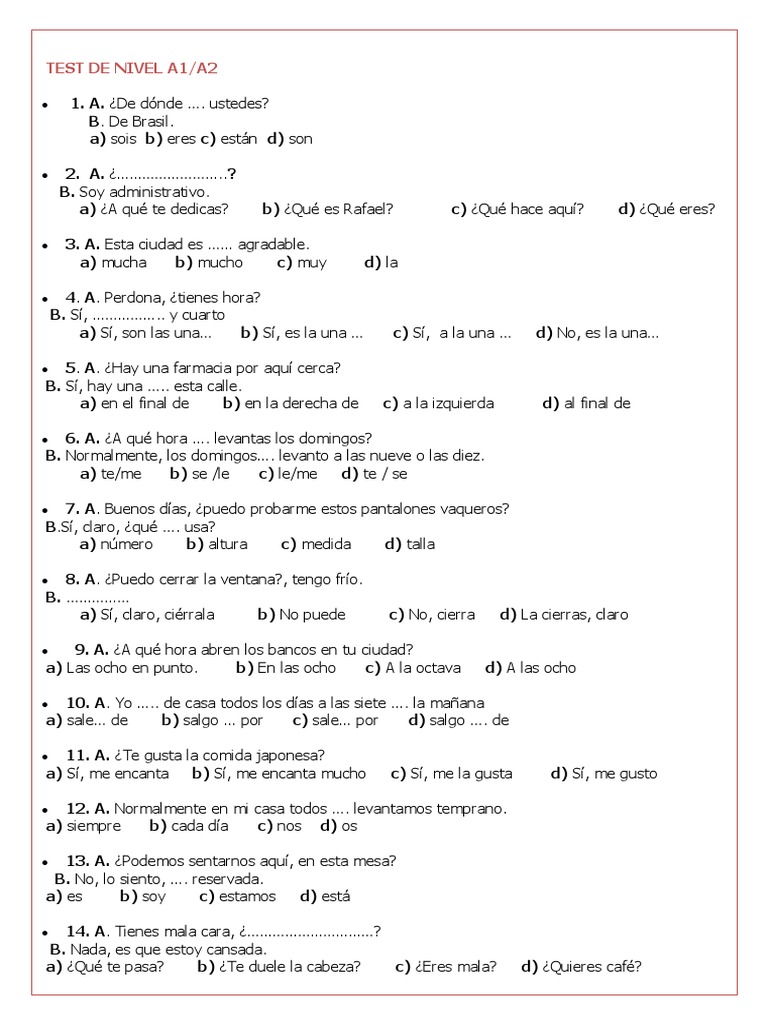 Test A1-A2 | PDF