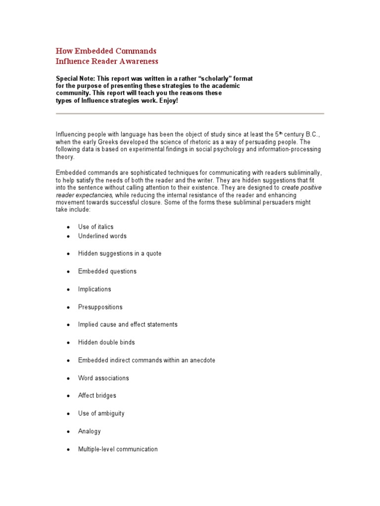 Kenrick Cleveland - How Embedded Commands Work | PDF | Hypnosis ...