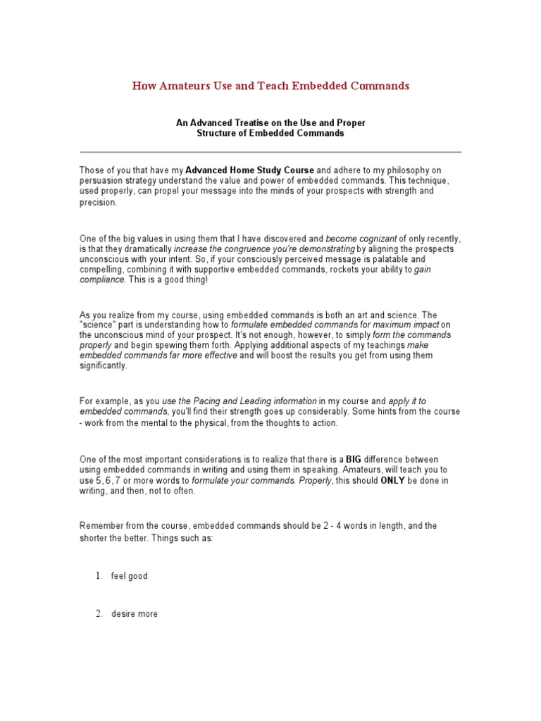Mastering Embedded Commands for Persuasion | PDF | Unconscious Mind | Mind