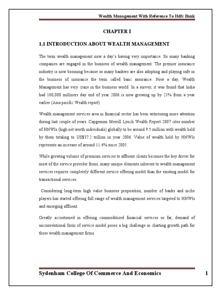 Private Welth Management With Refernce To HDFC Bank | PDF | Wealth ...