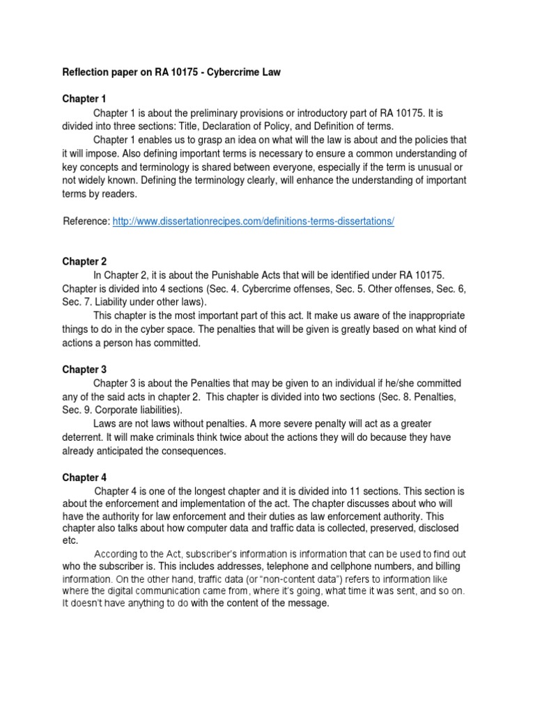 Reflection Paper On Ra 10175 | PDF | Cybercrime | Cyberspace
