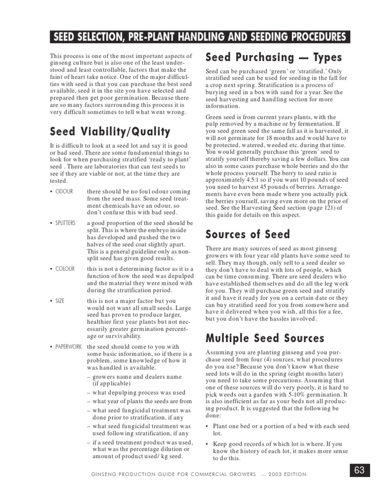 Ginseng Seed Selection and Sowing Guide | PDF | Seed | Sowing