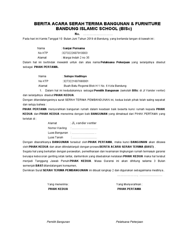 Serah Terima Bangunan Sekolah BISc | PDF