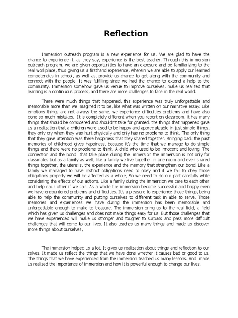 Reflection About Our Immersion Outreach Program | PDF | Memory ...