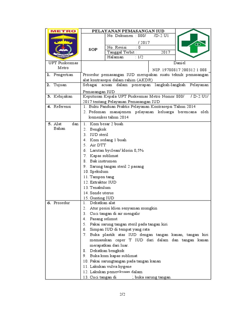 SOP KB Pemasangan IUD | PDF