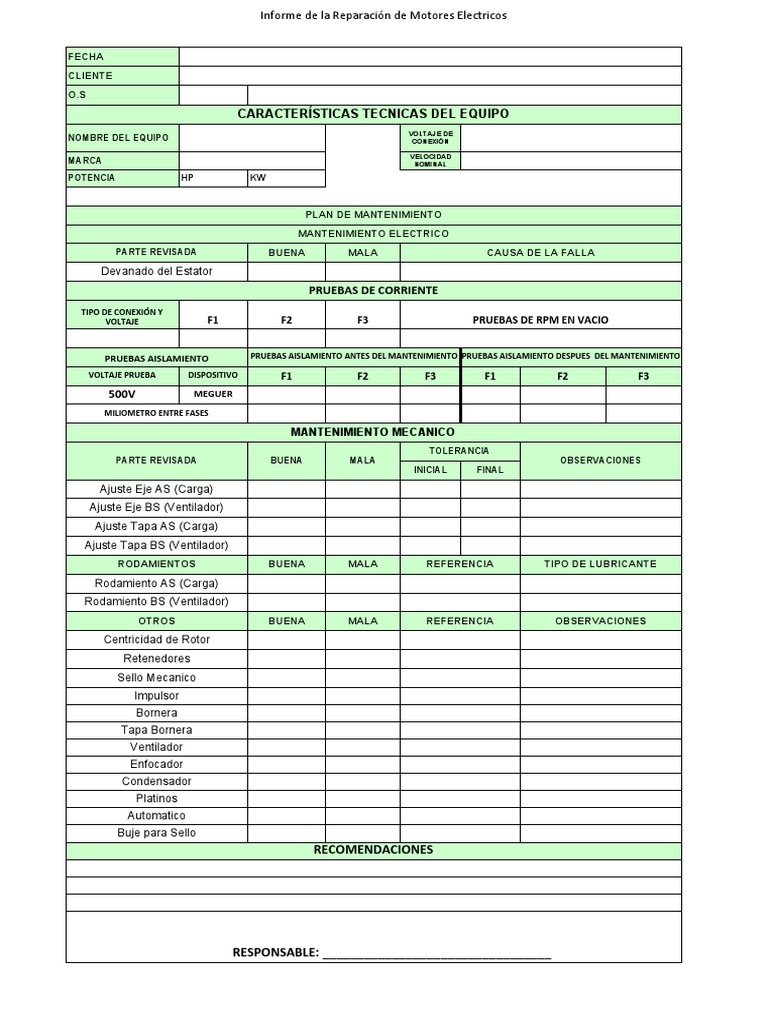 F-026 Informe Del Proceso de Reparacion de Motores | Descargar gratis ...