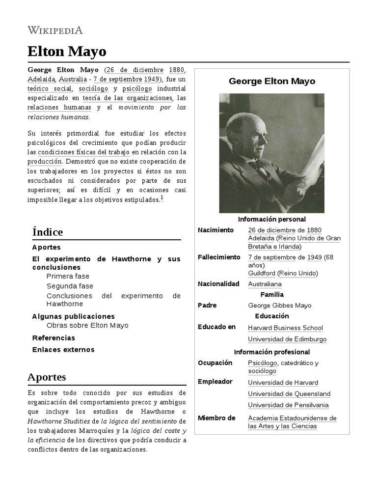 Elton Mayo PDF | PDF | Conceptos psicologicos | Ciencias del comportamiento
