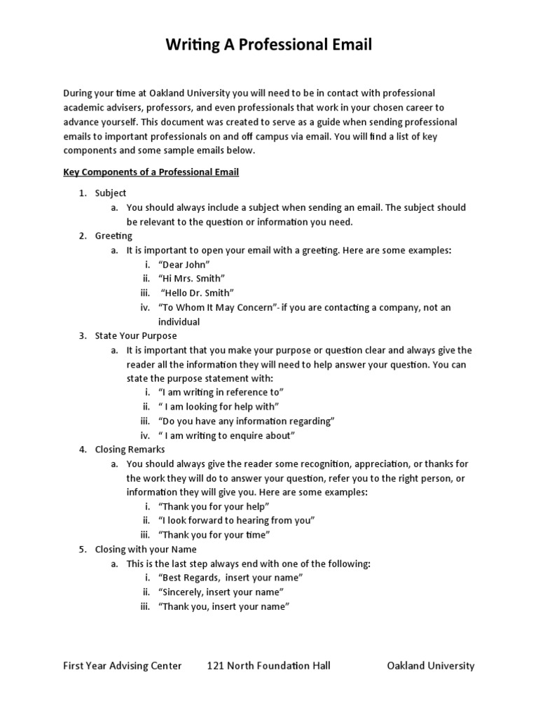 Writing A Professional Email Example