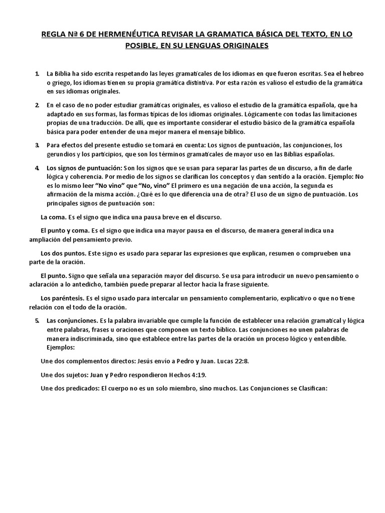 Regla N 6 de Hermenéutica Revisar La Gramatica Básica Del Texto | PDF ...