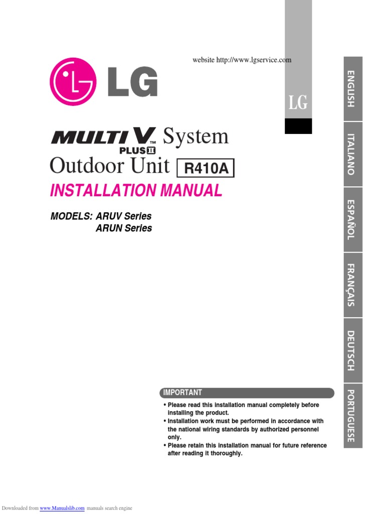 Multi V Plus II System - VRF LG - Manual de Operação, Instalação e ...