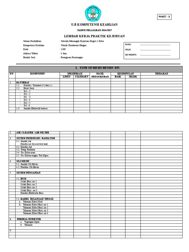UJIkom Lembar Kerja TKR 2020 | PDF