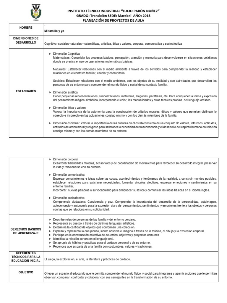 Proyecto "Mi Familia y Yo" | PDF | Educación de la primera infancia ...