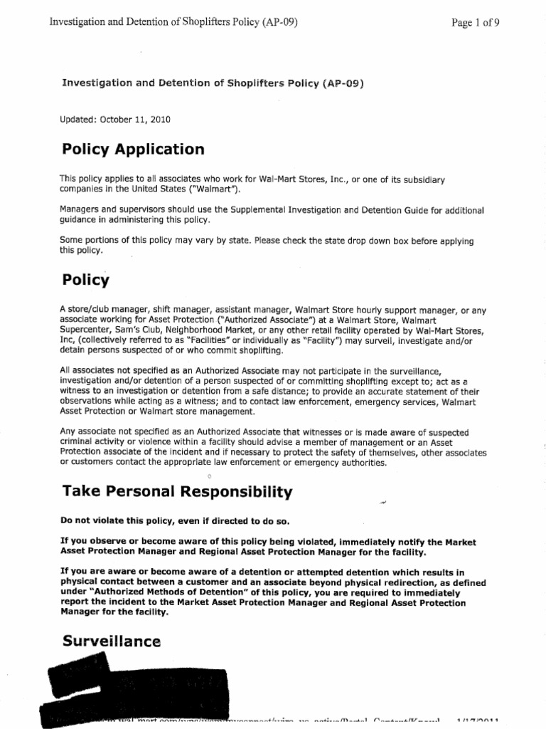Walmart Shoplifter's Policy AP-09 | PDF