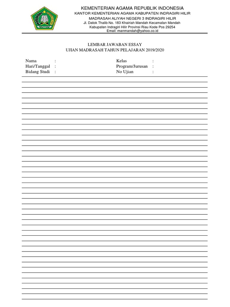 Lembar Jawaban Essay | PDF