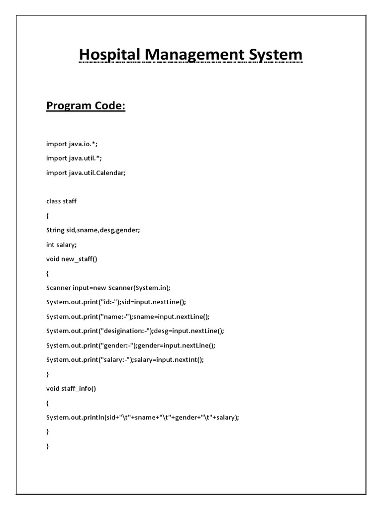 Hospital Management System Java | PDF | Medical Specialties | Health Care