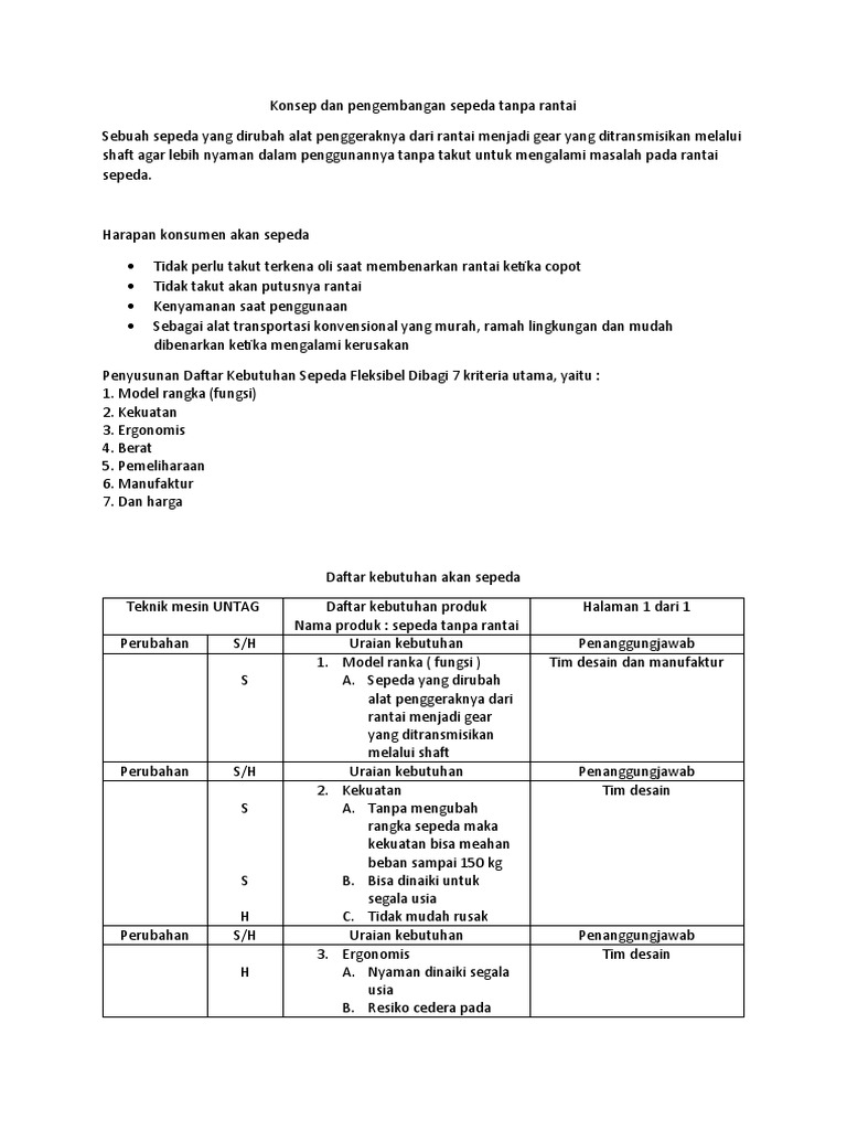 Konsep Dan Pengembangan Sepeda Tanpa Rantai | PDF