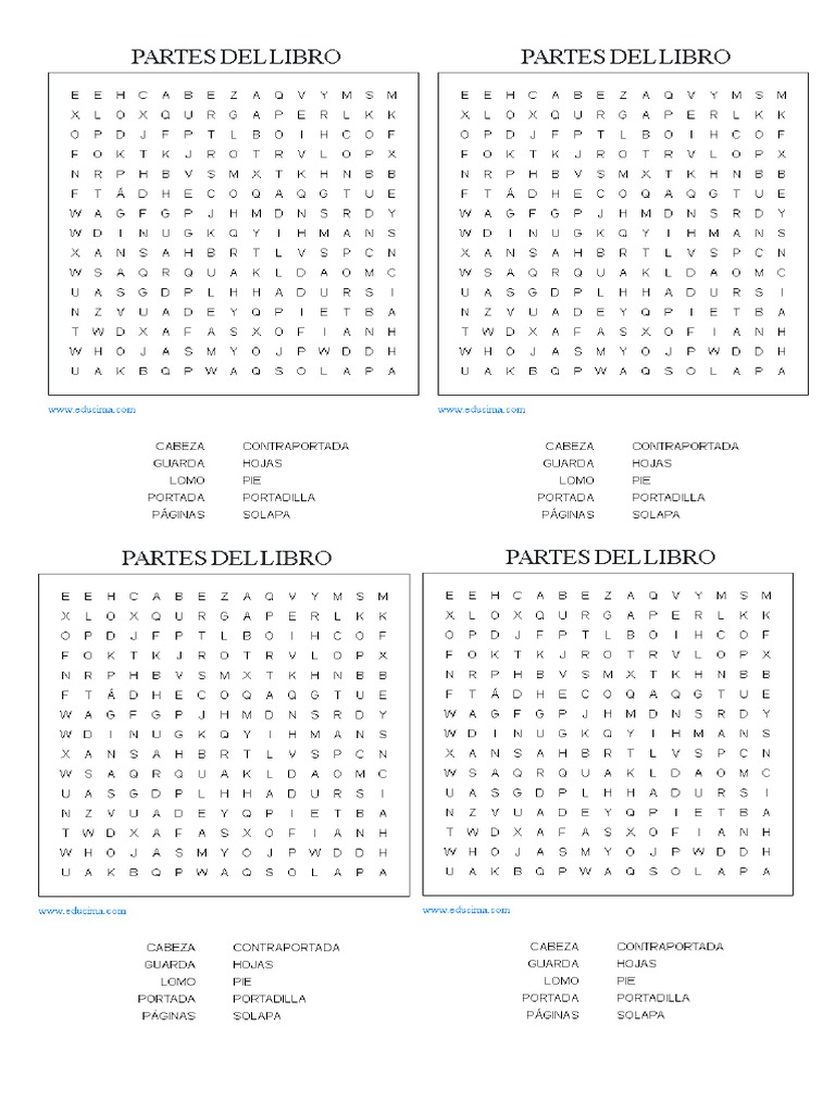 Sopa de Letras Partes Del Libro Sopa de Letras Partes Del Libro