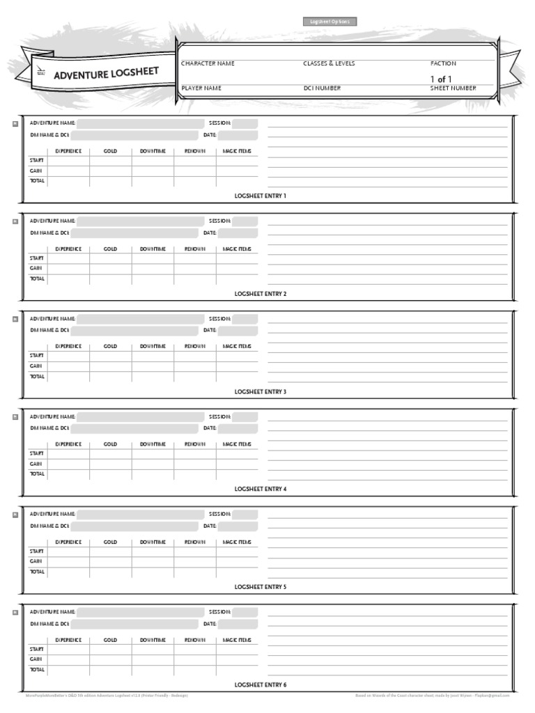 960095-Printer Friendly-Redesign v12-8 MPMBs Adventure Logsheet PDF | PDF | Dungeons & Dragons ...