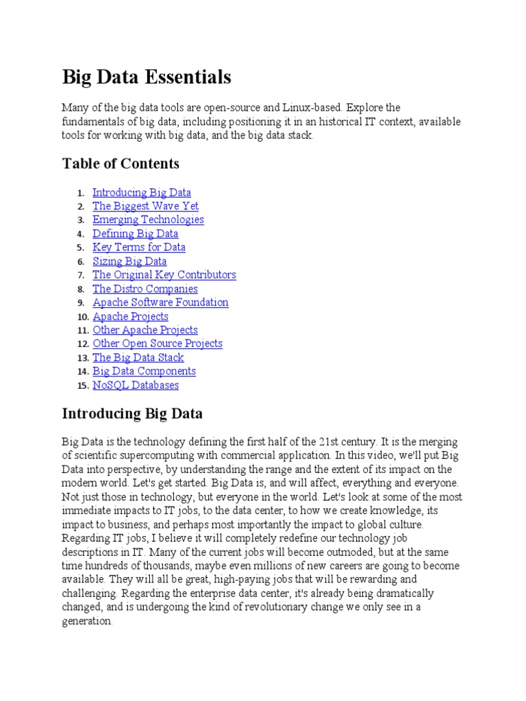 Big Data Essentials | PDF | Big Data | Apache Hadoop