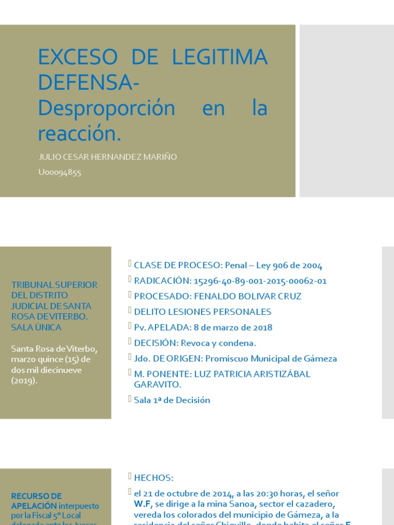 Exceso De Legitima Defensa Desproporción En La Reacción Pdf